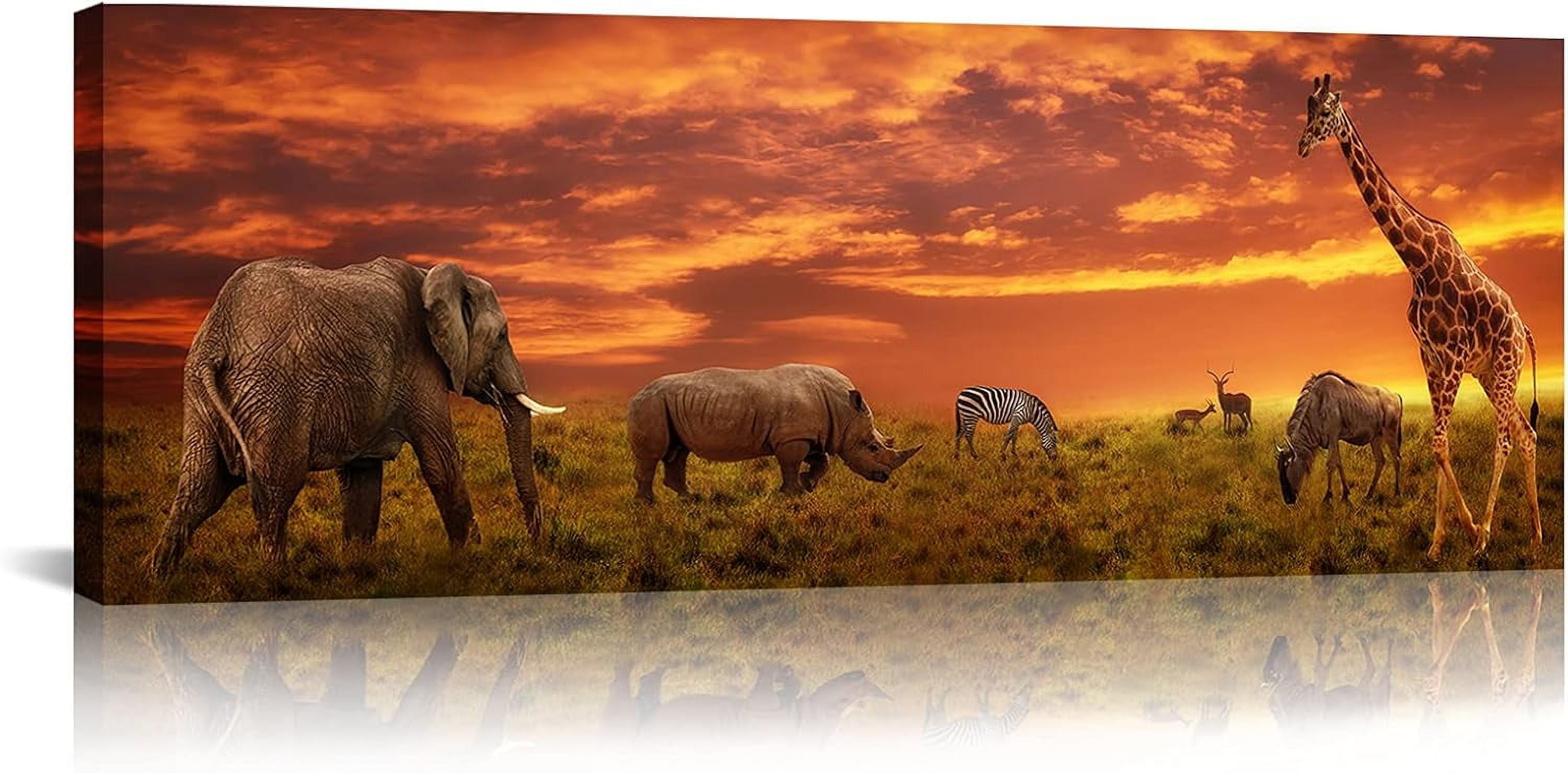 ADALE African Animals Canvas Wall Art Wildlife Sunset Photo Poster ...