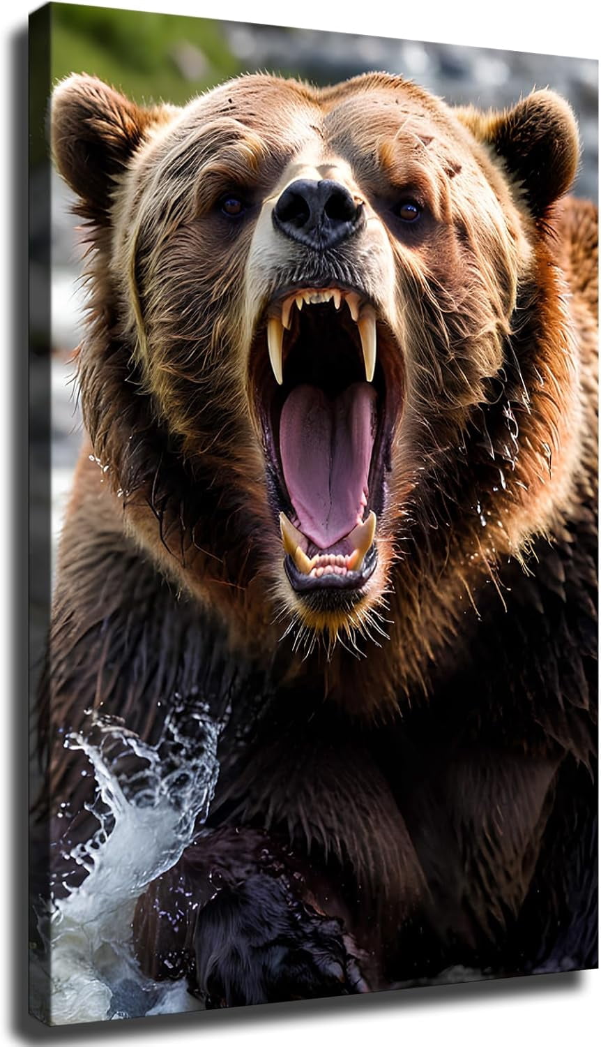 ADALE Angry Grizzly Bear Poster Canvas Wall Art Living Room Wall Art ...