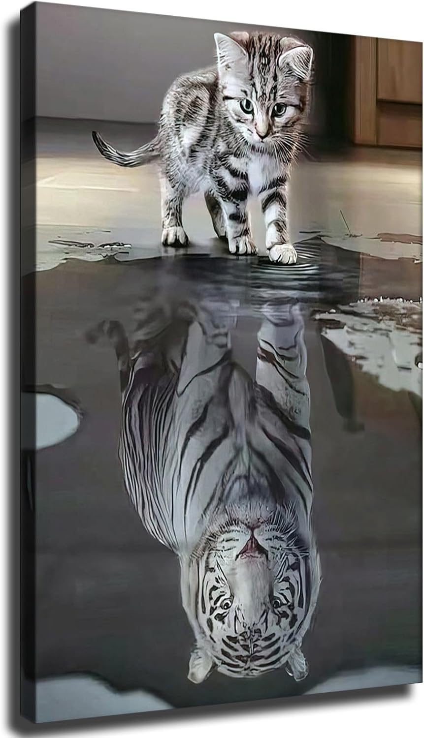 ADALE Animal Tiger Reflection Cat Poster Canvas Print Painting Picture ...
