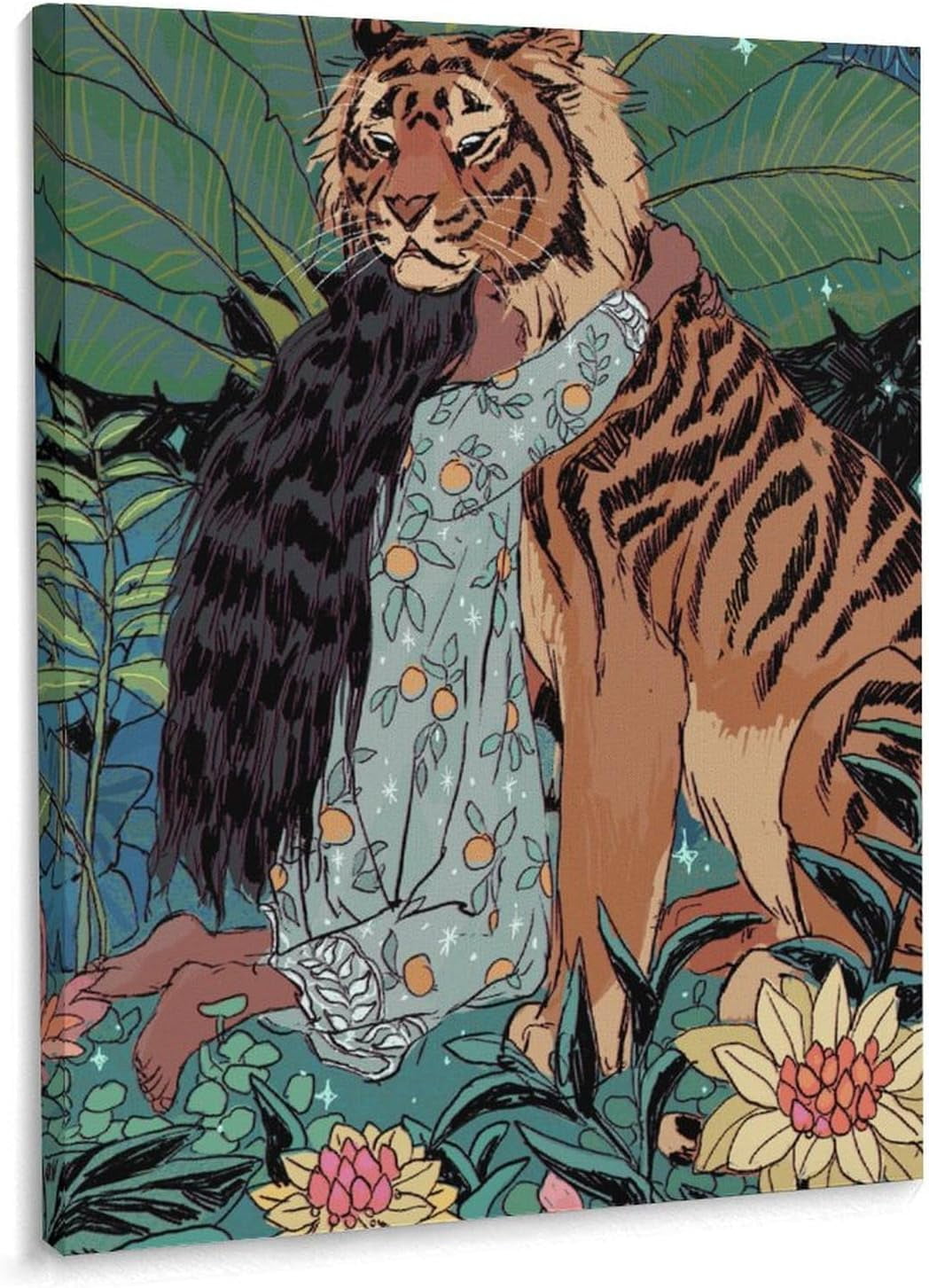 ADALE Animals Poster Black Girl Hugging A Tiger Aesthetic Art Canvas ...