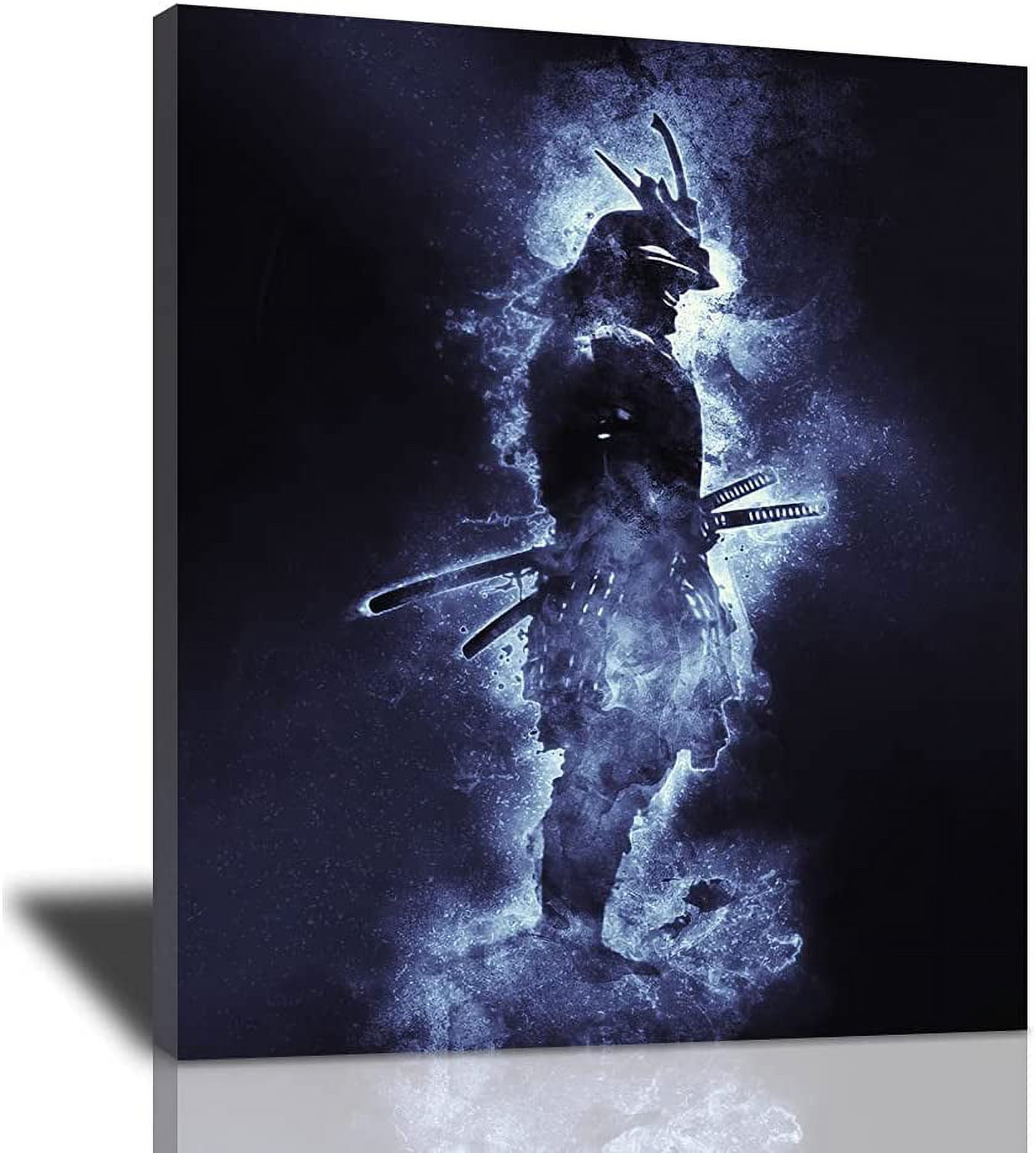 ADALE Armored Samurai Canvas Wall Art Samurai Black and Blue Background ...