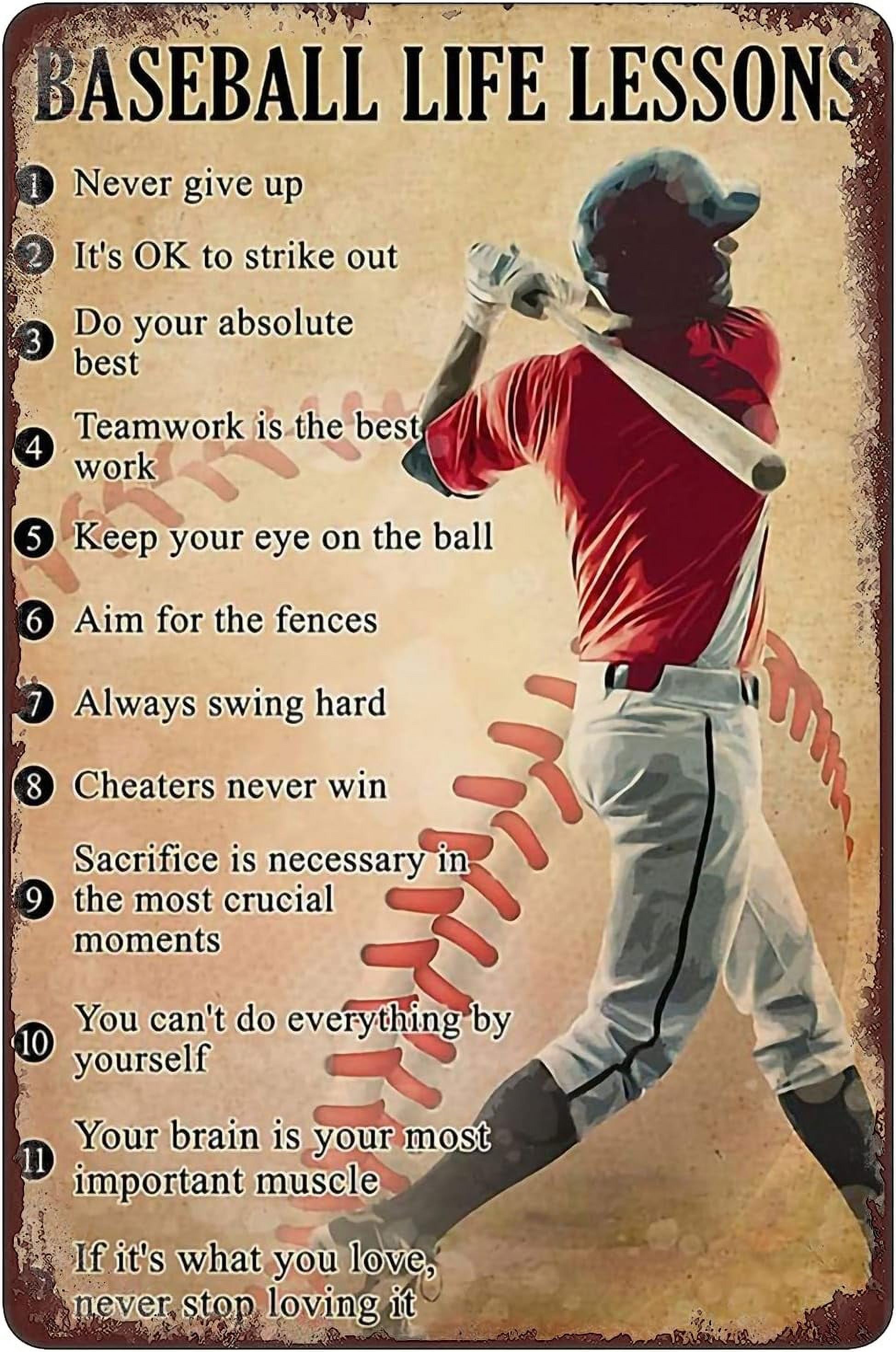 ADALE Baseball Life Lessons Never Give Up Funny Tin Sign Diner Cafe ...