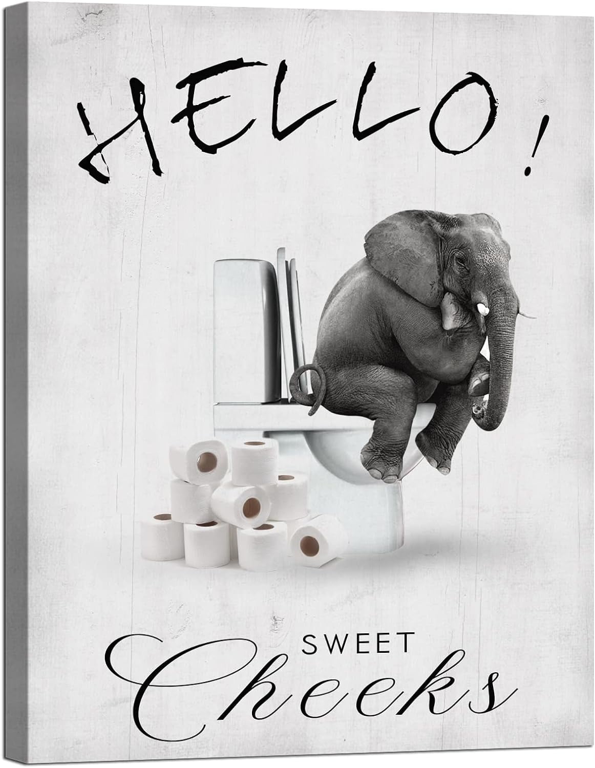 ADALE Bathroom Elephant Wall Art Black & White Wall Decor Hello Sweet ...