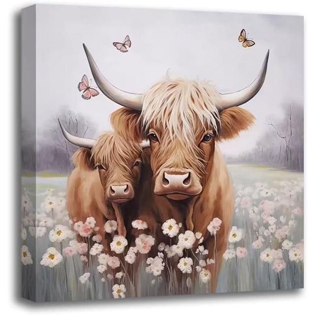 ADALE Bathroom Highland Cow Wall Art Rustic Farmhouse Picture Animal ...