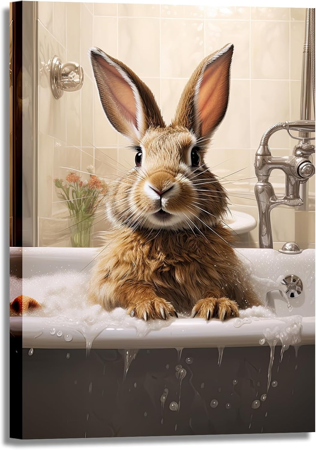 ADALE Bathroom Wall Art Cute Rabbit Canvas Picture Print Rabbit Reading ...
