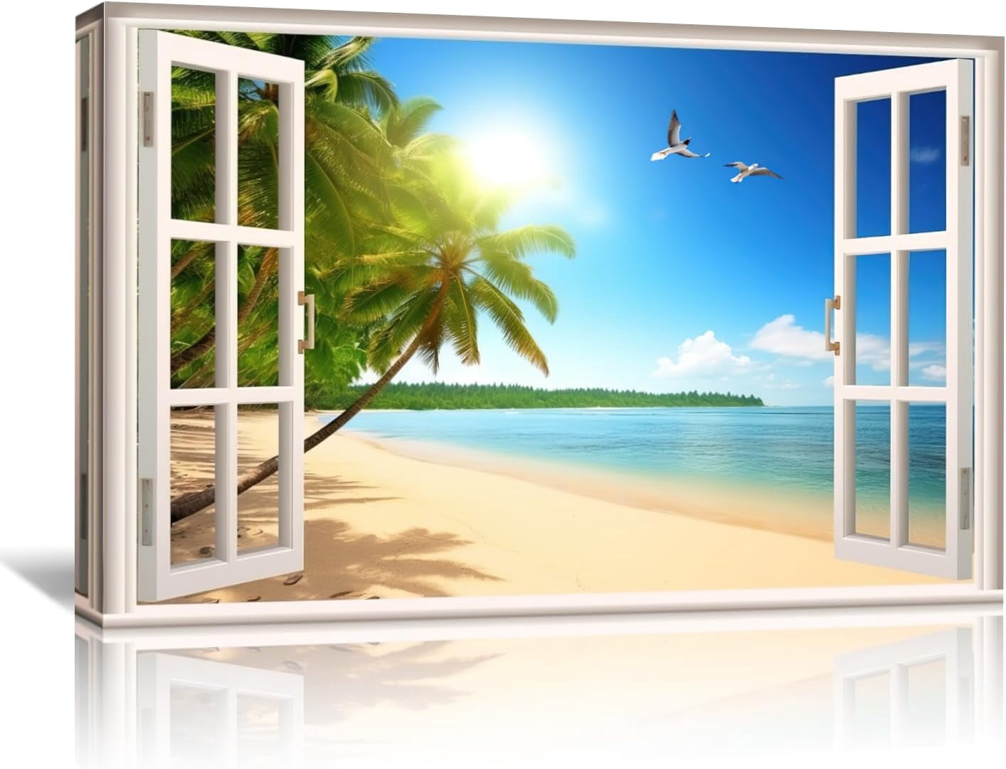 ADALE Beach Canvas Wall Art Bathroom Decor Window View Landscape ...