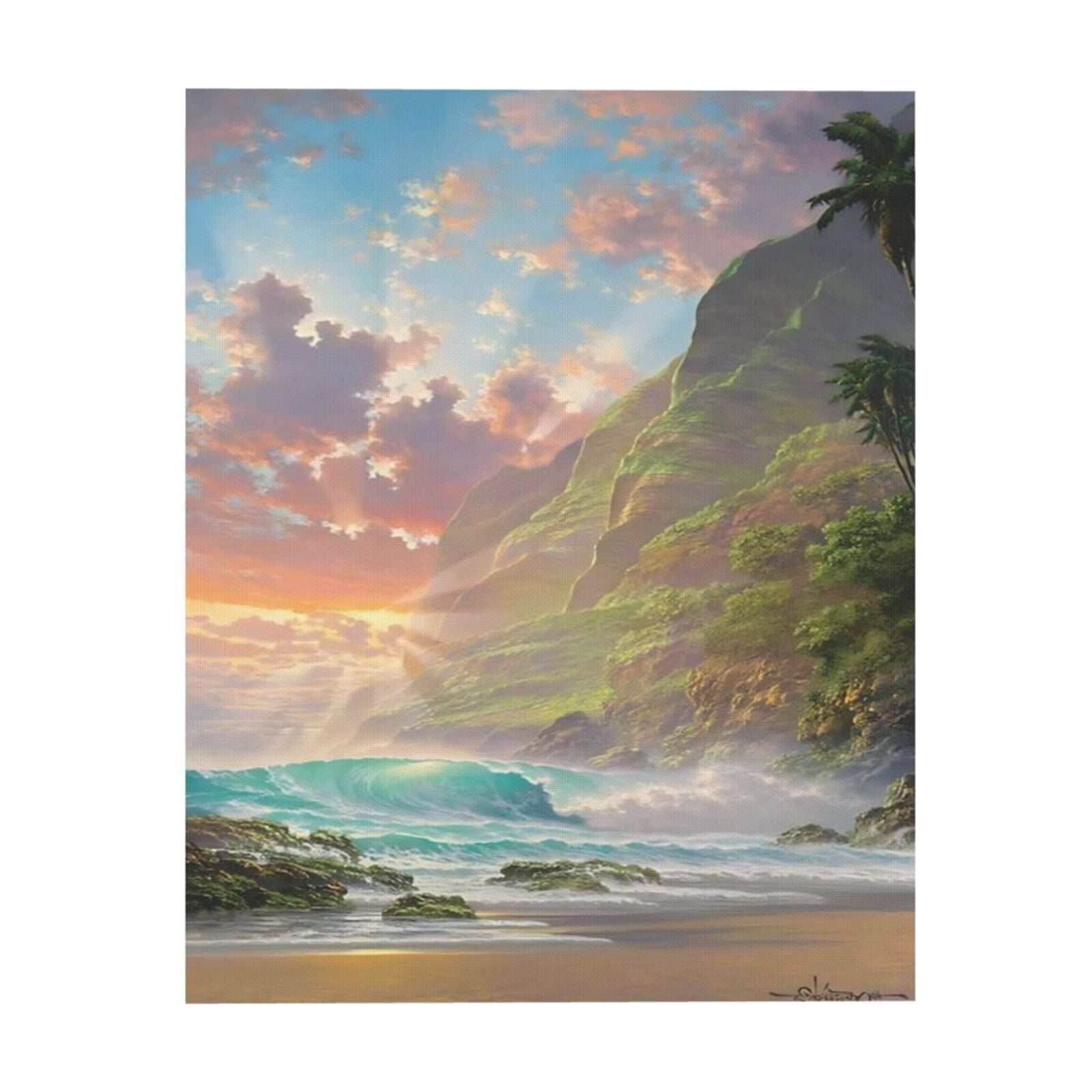 ADALE Beach Canvas Wall Art, Seascape Themed Sunrise Surf Island Poster ...