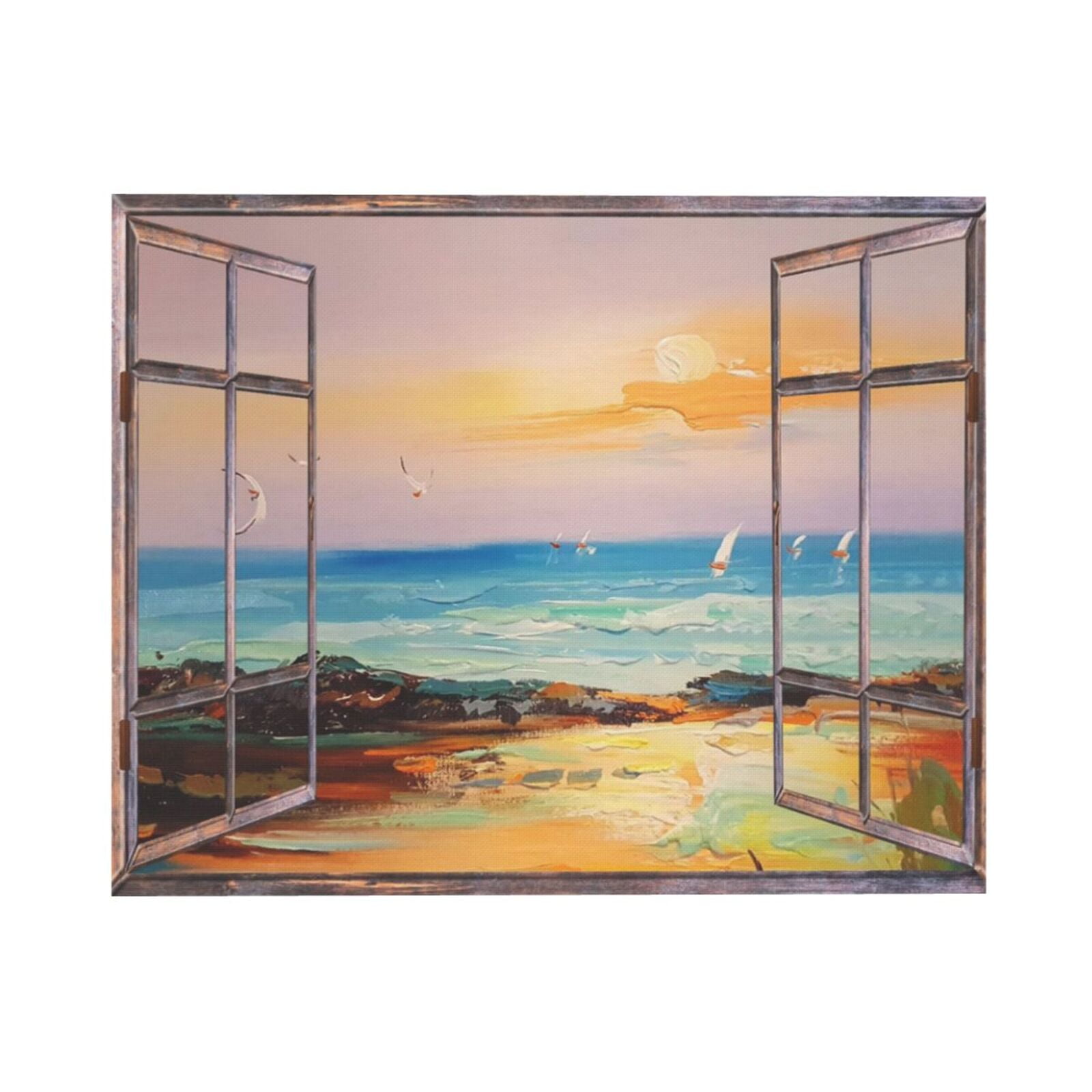 ADALE Beach Pictures Sunset Ocean Landscape Wall Art Window Frame Style ...
