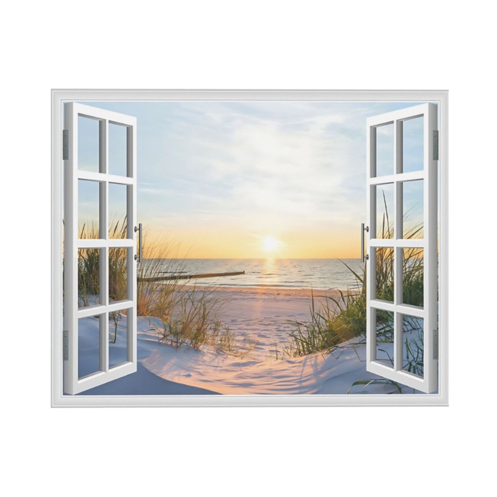ADALE Beach Sunset Picture Wall Art Fake Open Window Ocean Natural ...