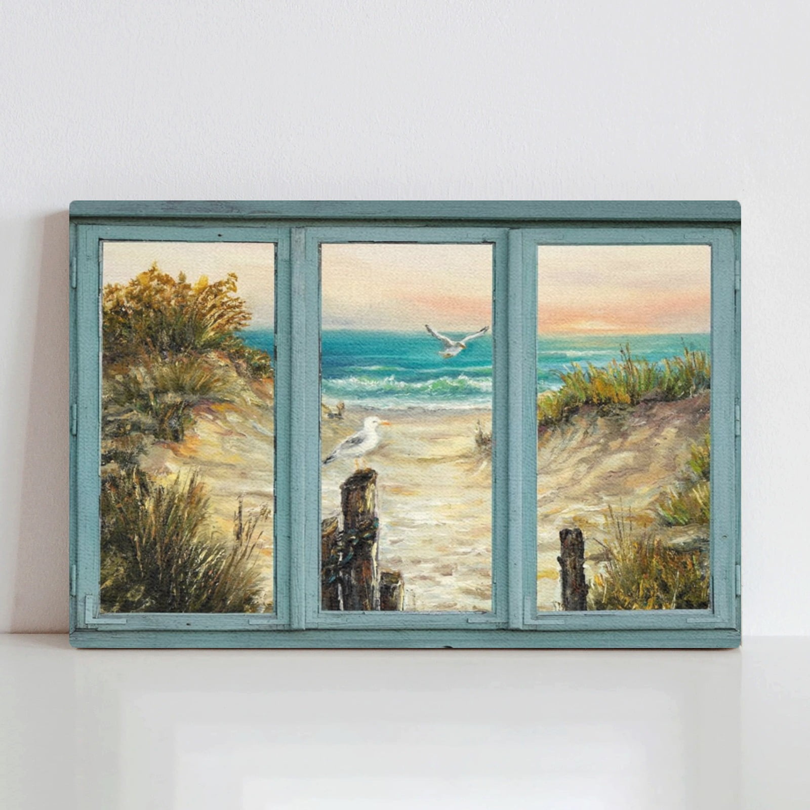 ADALE Beach Wall Art for Living Room Window Frame Style Canvas Wall ...