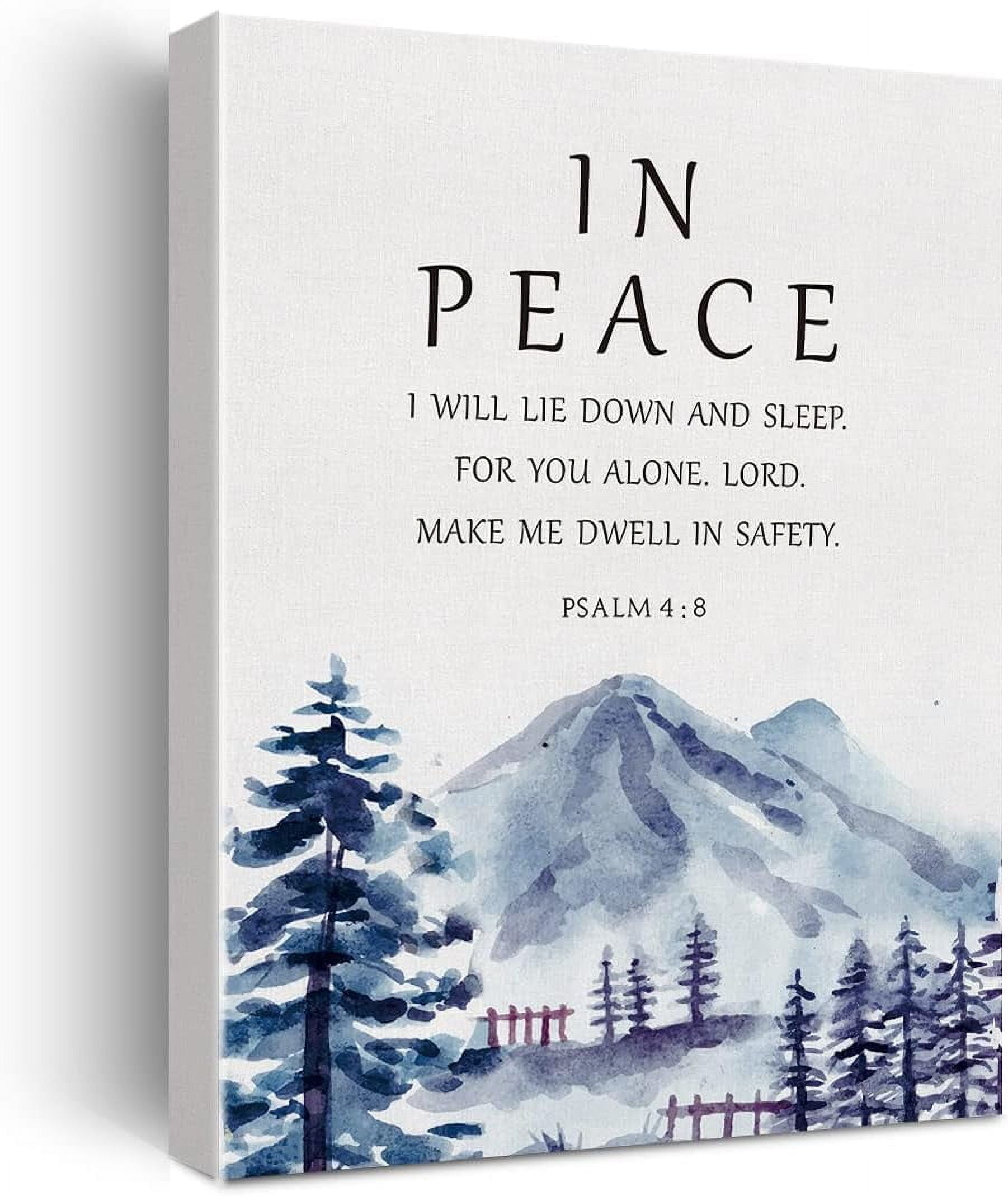 ADALE Bible Verse Watercolor Canvas Prt Decor Peace I will Lie Down ...