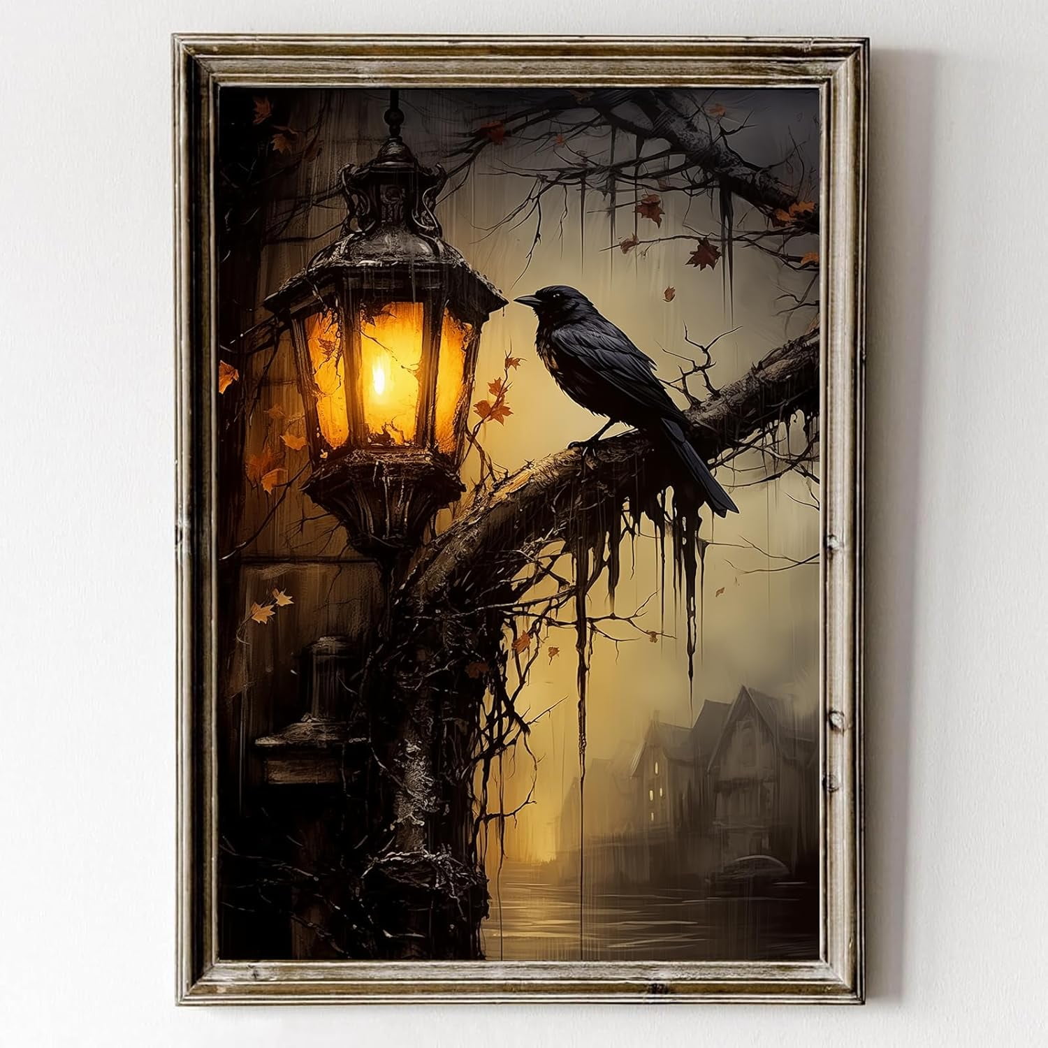 ADALE Black Crow Wall Art Vintage Raven Skull Poster Halloween Gothic ...