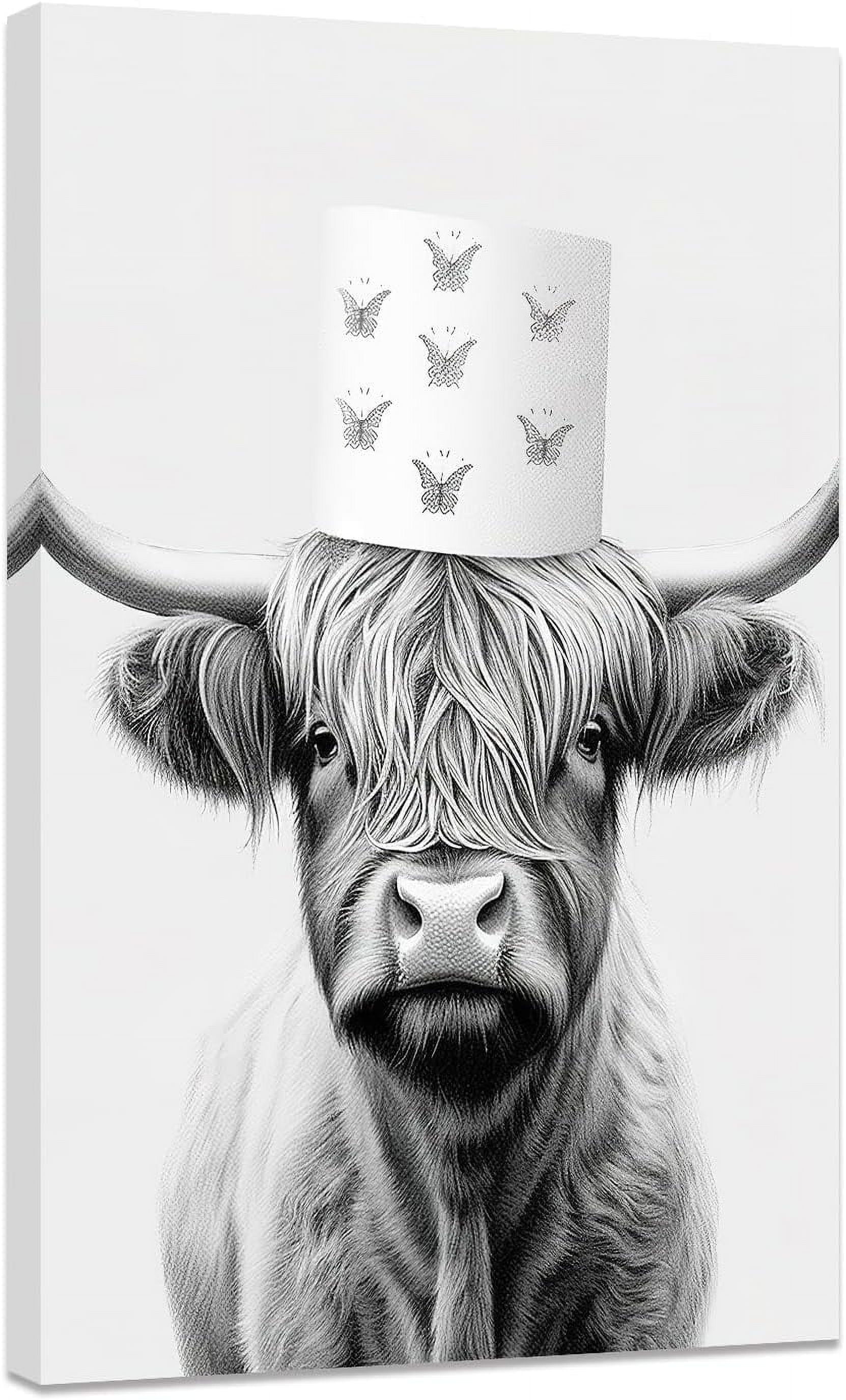 ADALE Black and White Cow Wall Art Highland Cow Playing Guitar Poster ...