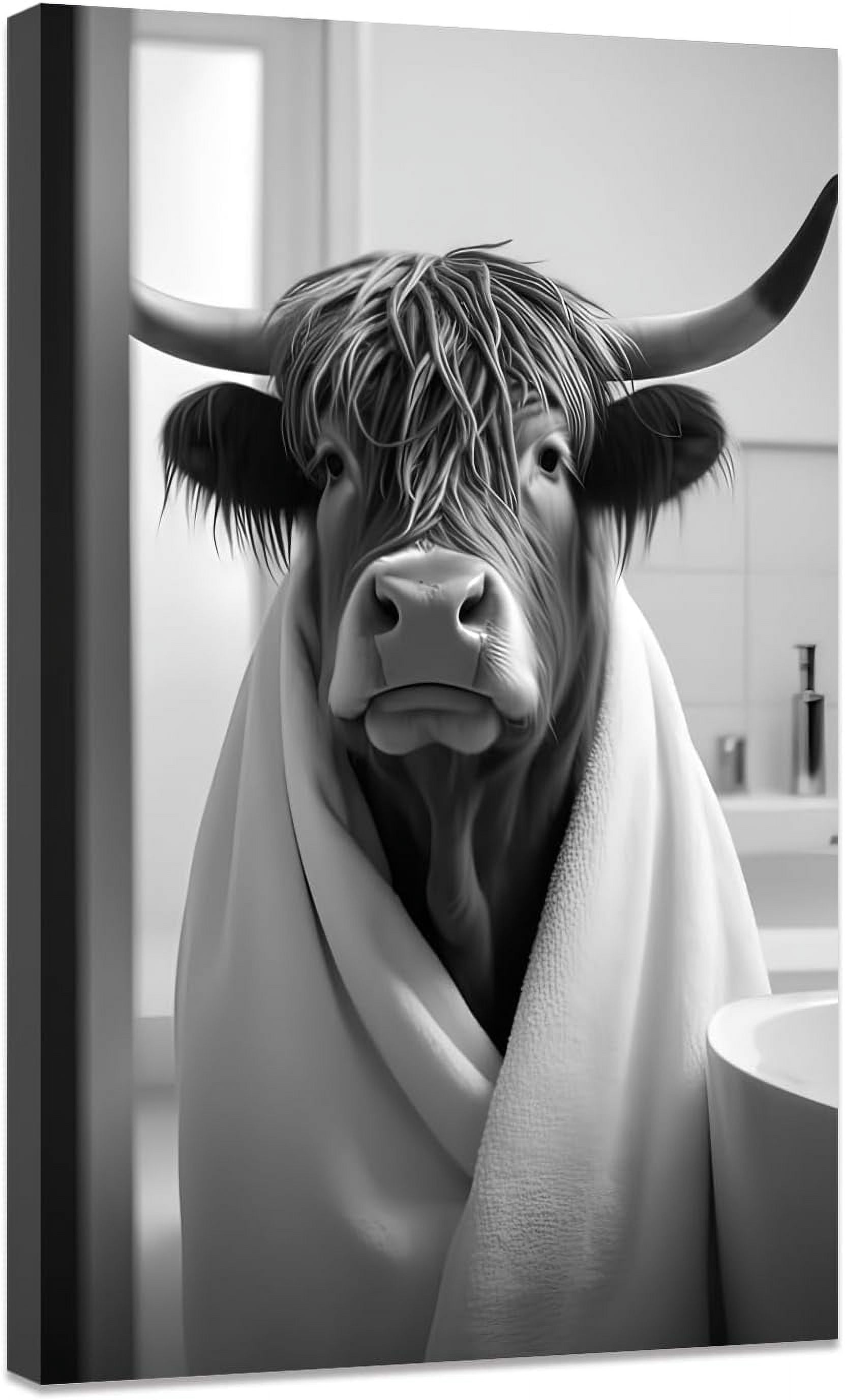 ADALE Black and White Cow Wall Art Highland Cow Playing Guitar Poster ...