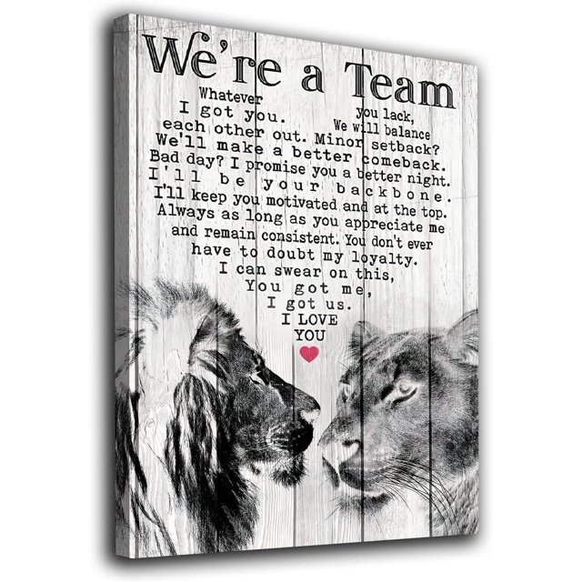 ADALE Black White Lion Poster Couple We Are a Team Wall Art Couple ...