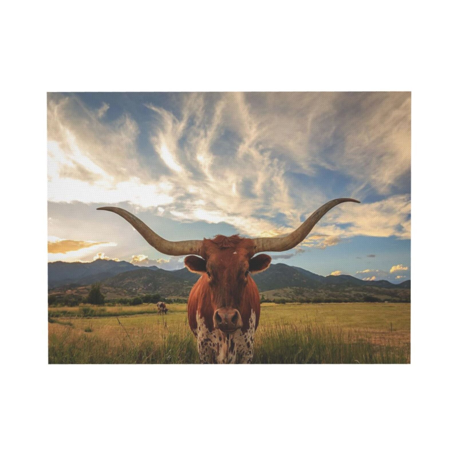 ADALE Black and White Texas Animal Canvas Wall Art Highland Cattle with ...