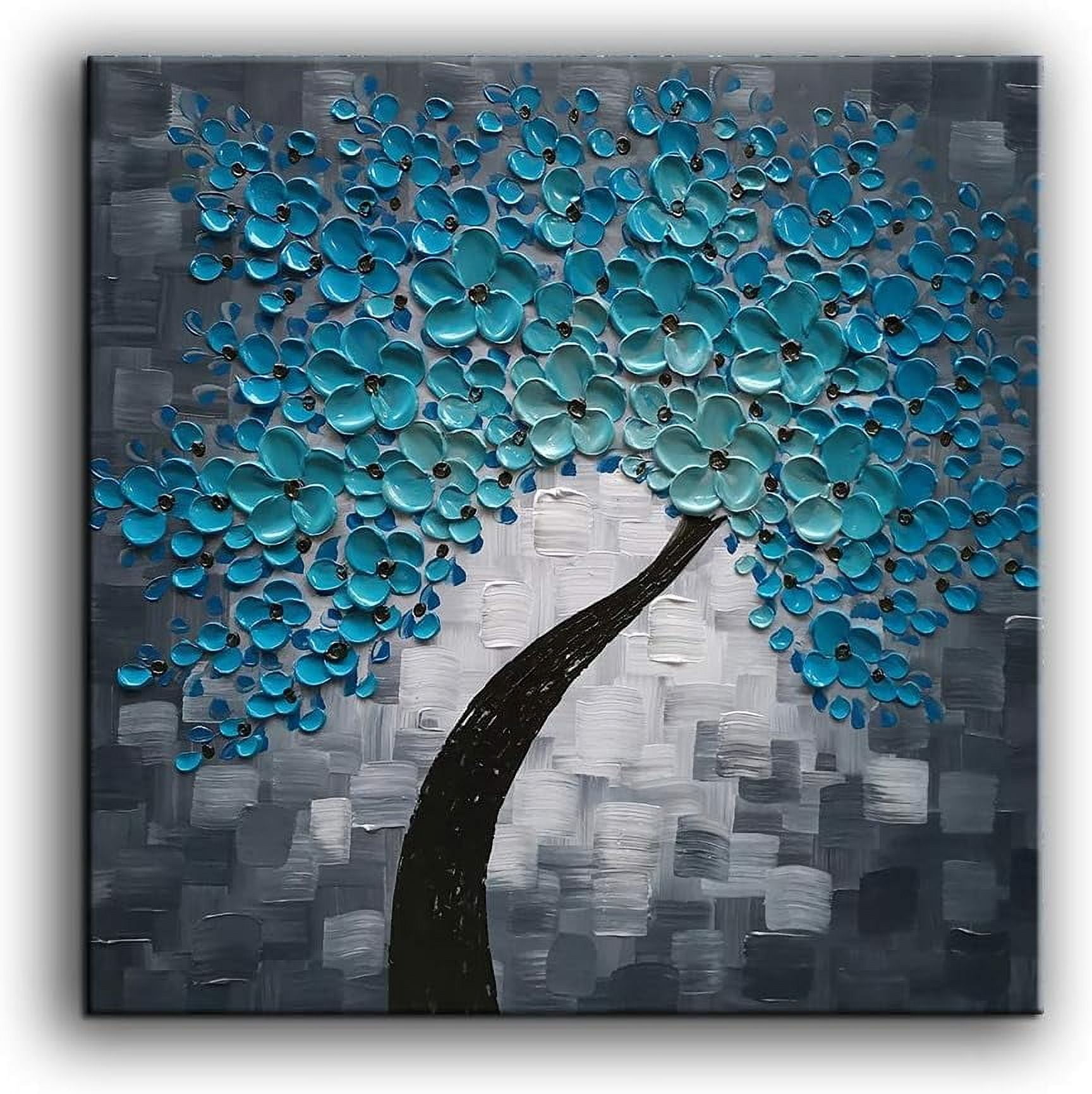ADALE - Blue Flowers Oil Patgs 100% Hand-pated Oil Patg on Canvas ...