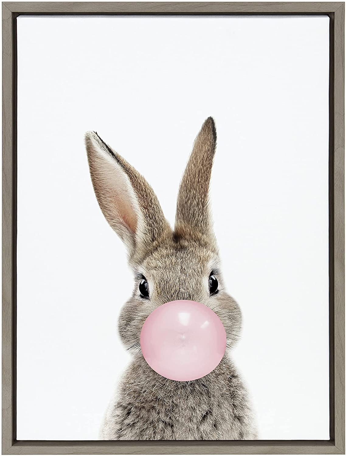 ADALE Bubblegum Bunny Framed Canvas Wall Art Whimsical Baby Animal Art ...