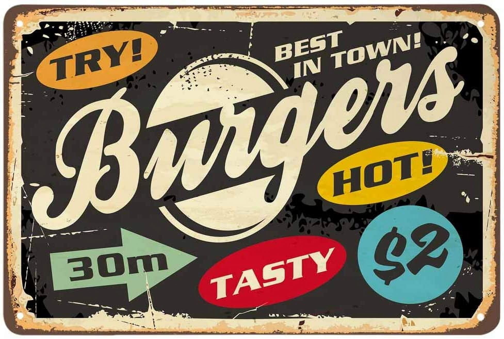 Adale Burger Tin Sign,Hot Delicious Stain Oval Circle Arrow Geometric ...