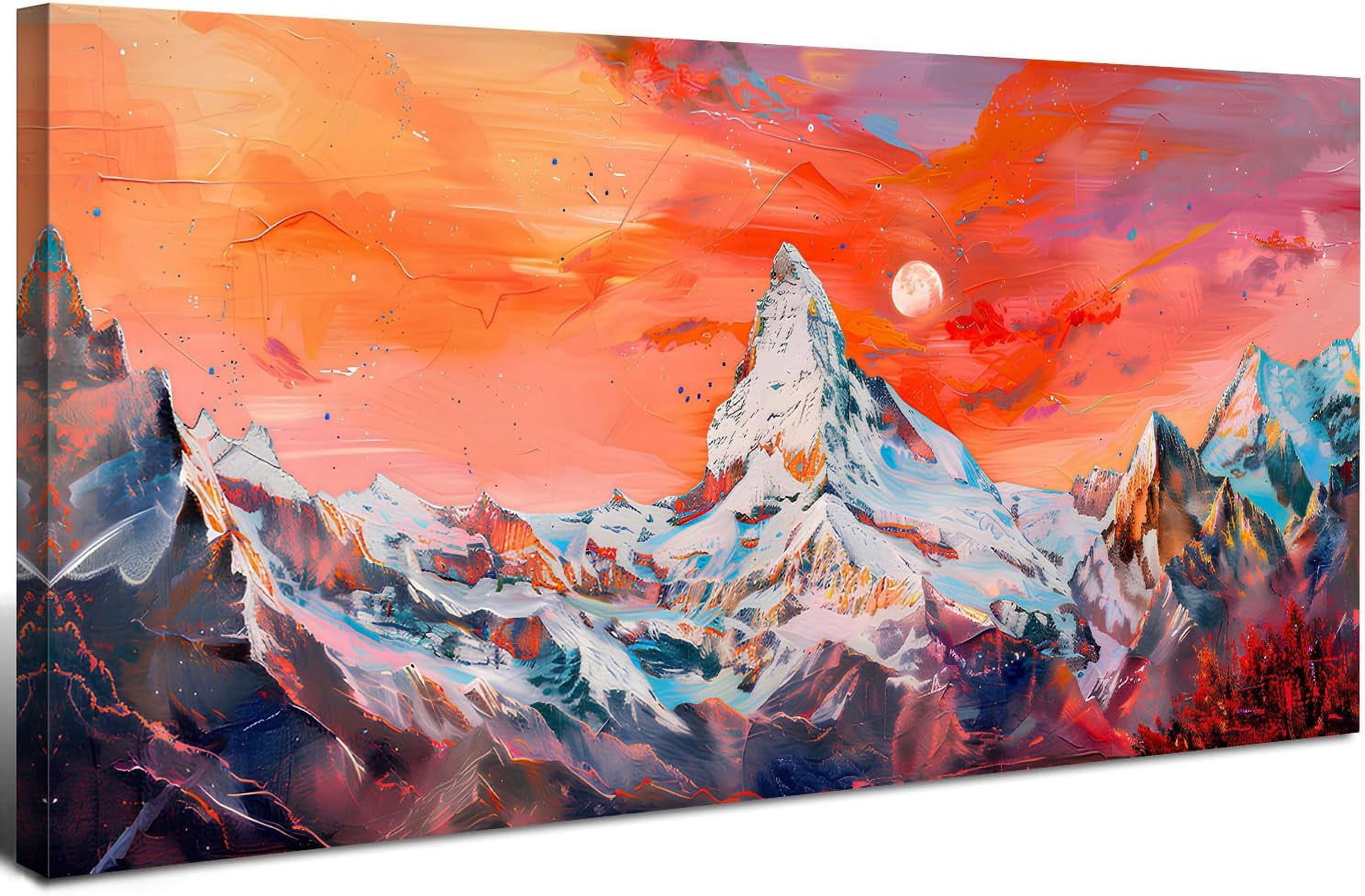ADALE Burnt Orange Mountain Wall Art Abstract Landscape Wall Decor Snow ...