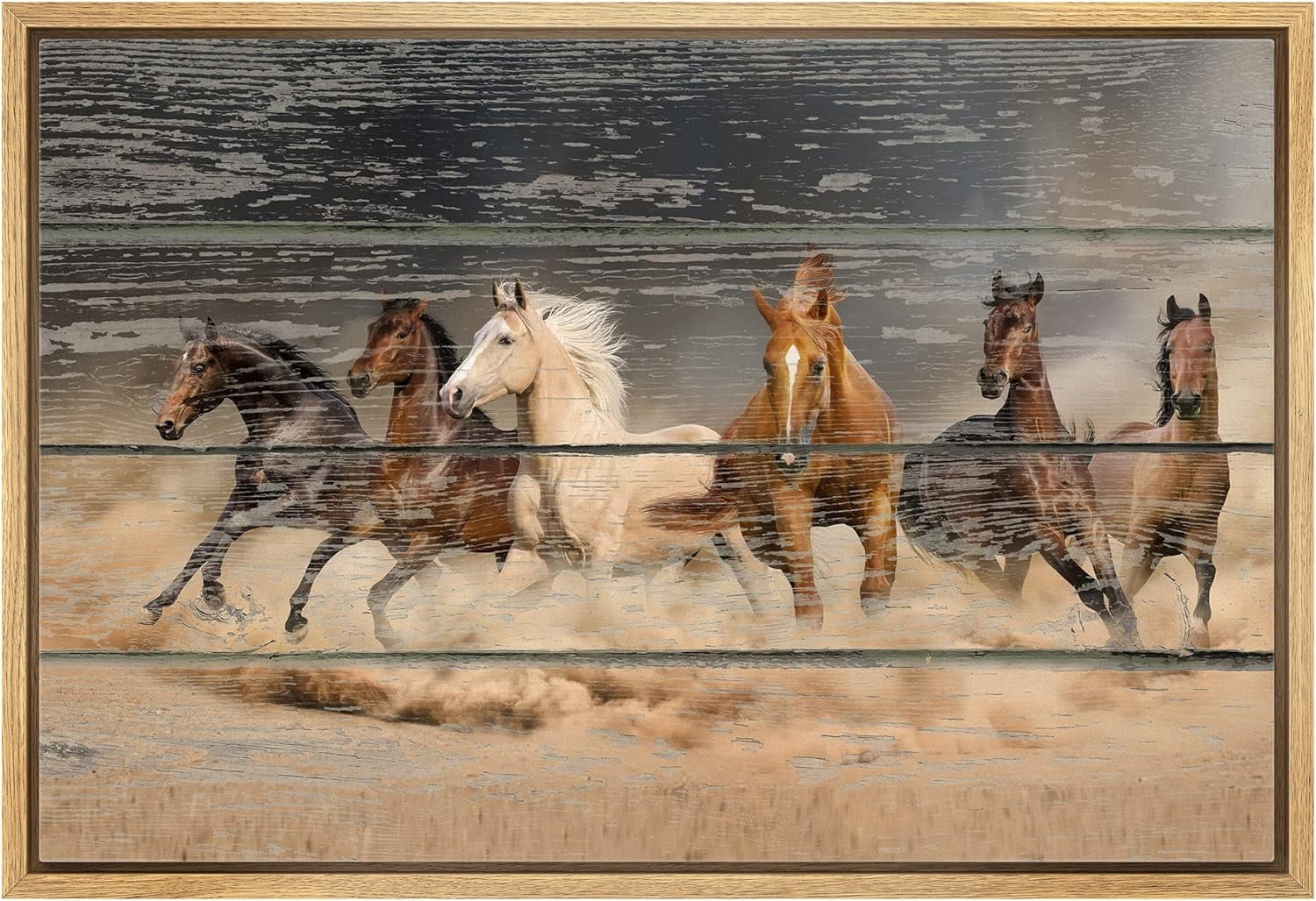 ADALE Canvas Print Wall Art Galloping White, Brown & Black Horses ...
