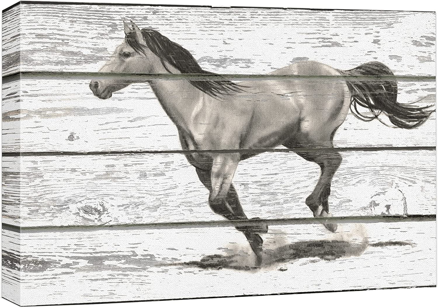 ADALE Canvas Print Wall Art Galloping White, Brown & Black Horses ...