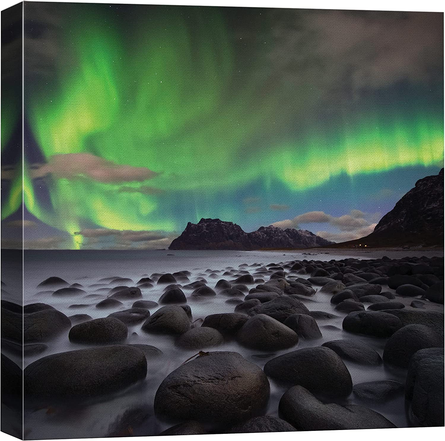 ADALE Canvas Print Wall Art Green Aurora Borealis Northern Lights ...