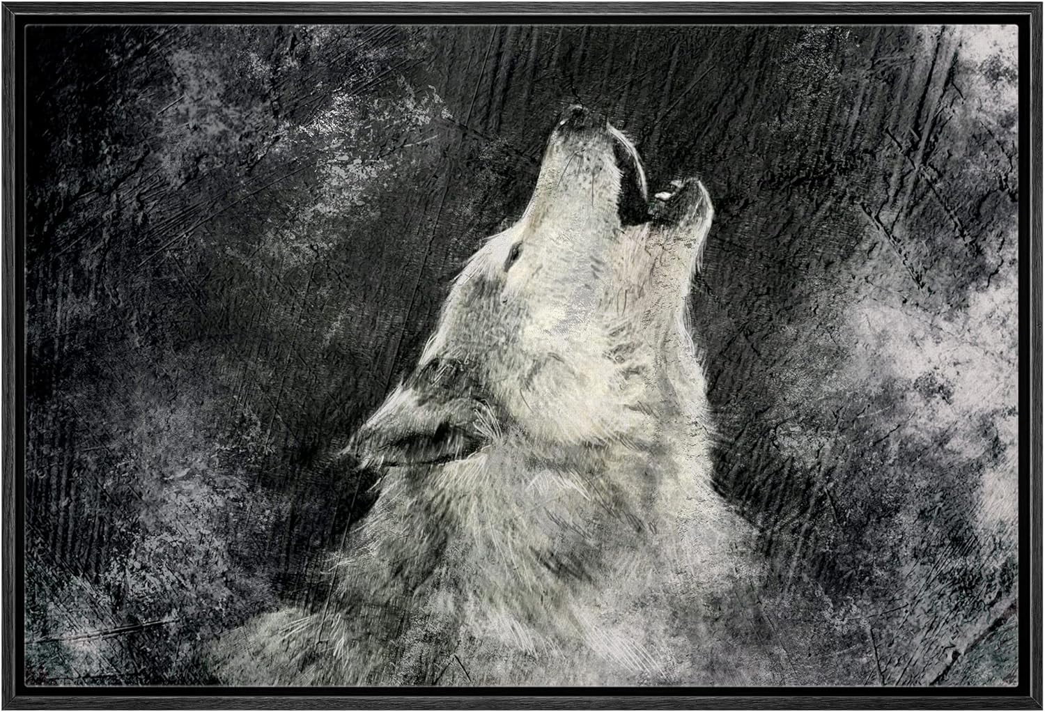 ADALE Canvas Print Wall Art Howling Wolf on Grunge Black Background ...