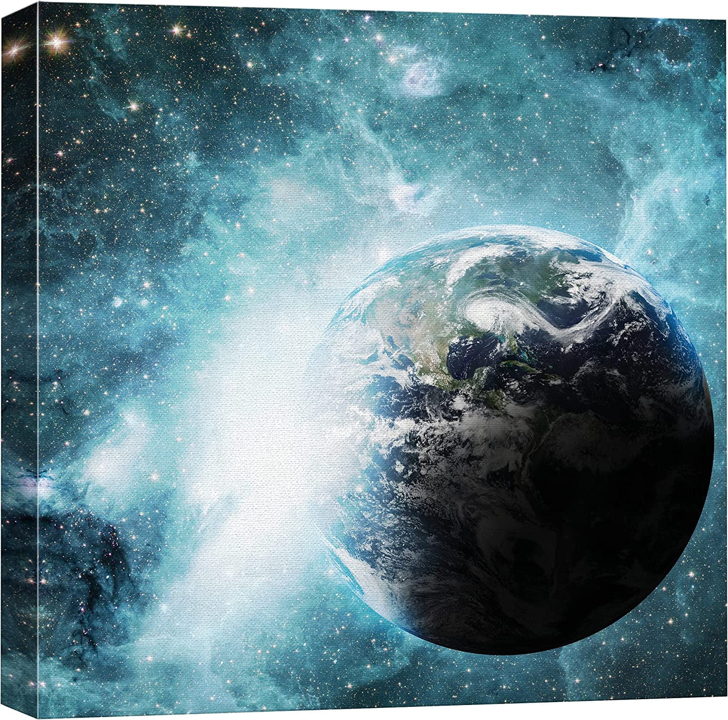 ADALE Canvas Print Wall Art Planet Earth in The Blue Sparkling Nebula ...