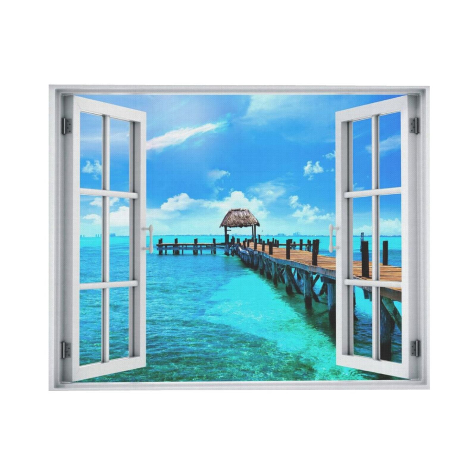 ADALE Canvas Print Wall Art Window View Tropical Island Beach Pier ...