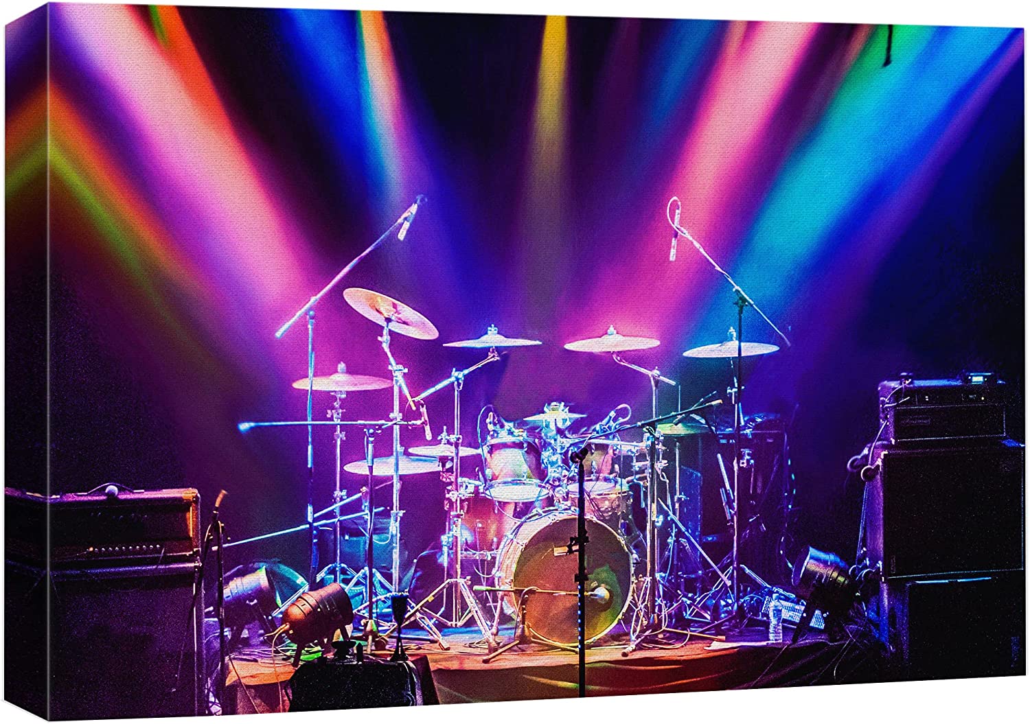 ADALE Canvas Prt Wall Art Rabow Neon Light Drummer Band Music struments ...