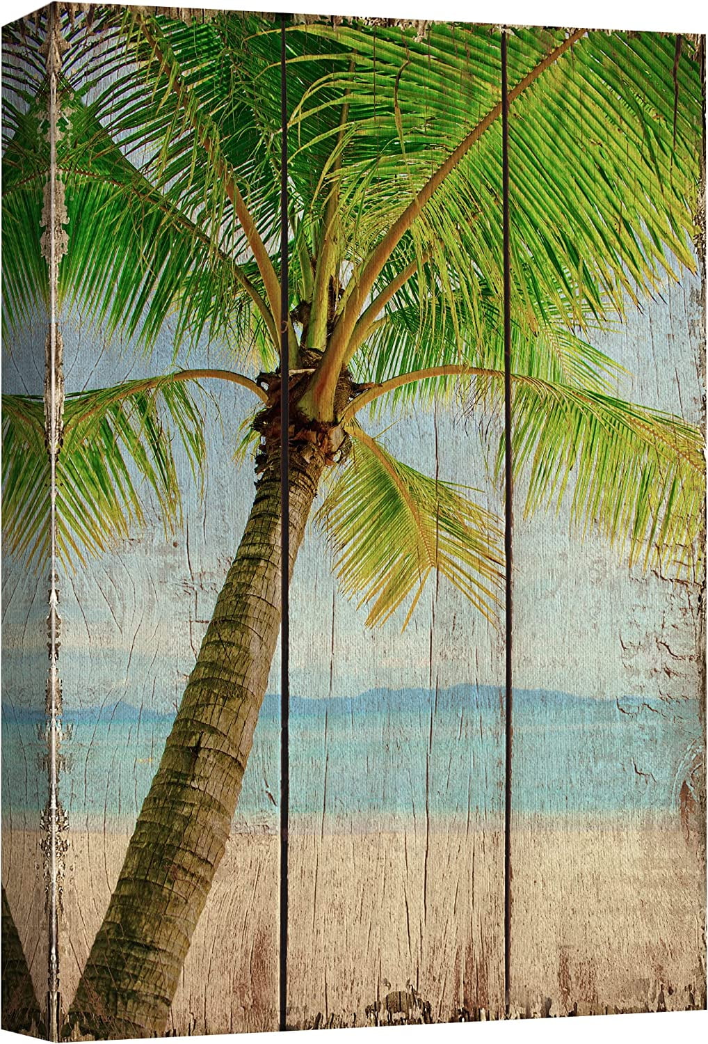 ADALE Canvas Prt Wall Art Tropical Palm Tree Island on Wood Panels ...
