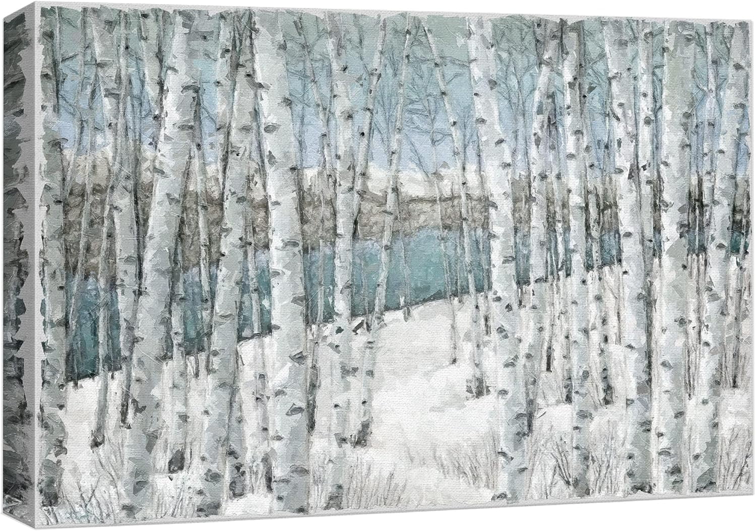 ADALE Canvas Prt Wall Art White Birch Tree Forest Wter Landscape Nature ...