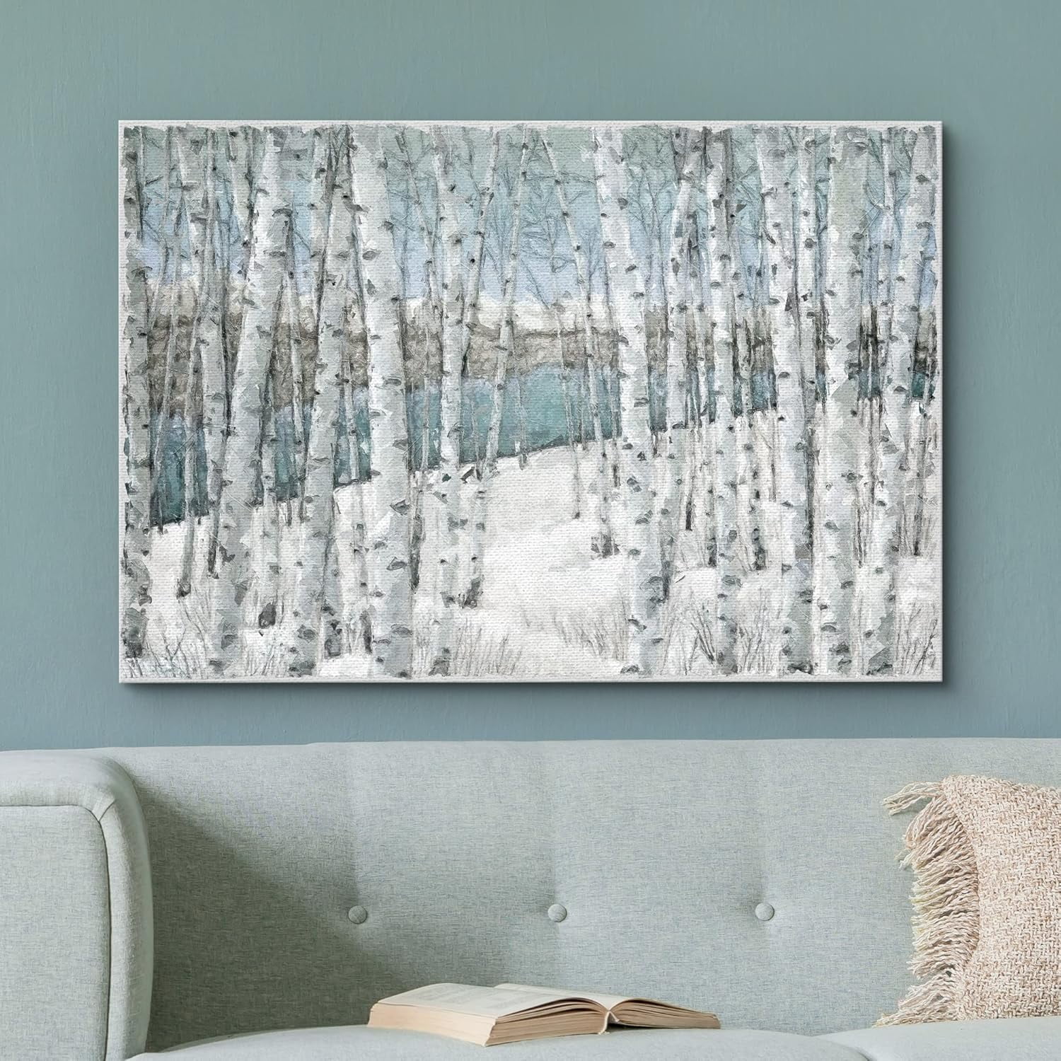 ADALE Canvas Prt Wall Art White Birch Tree Forest Wter Landscape Nature ...