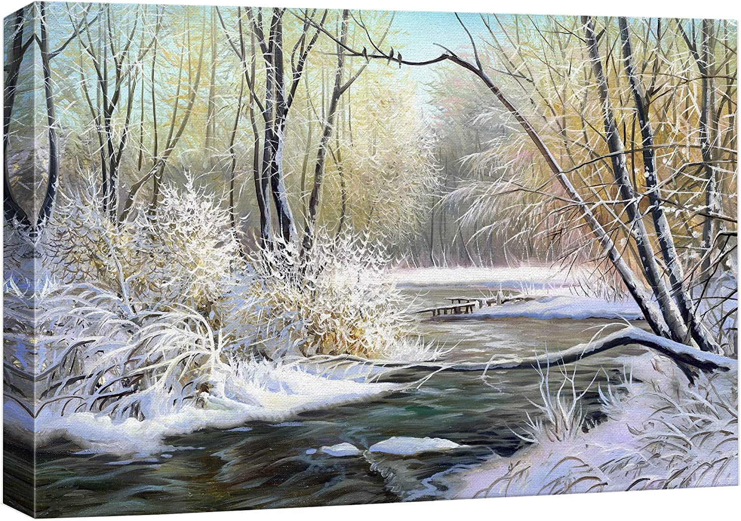 ADALE Canvas Prt Wall Art Wter River Snowy Forest Nature Wilderness ...