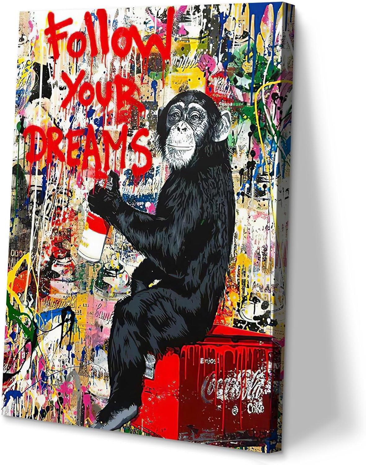 ADALE Canvas Wall Art Monkey - Follow Your Dreams - Street Graffiti ...
