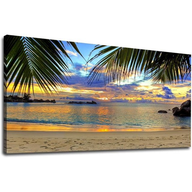 ADALE Canvas Wall Art Tropic Beach Sunset Palm Tree Leaves Large Nature ...