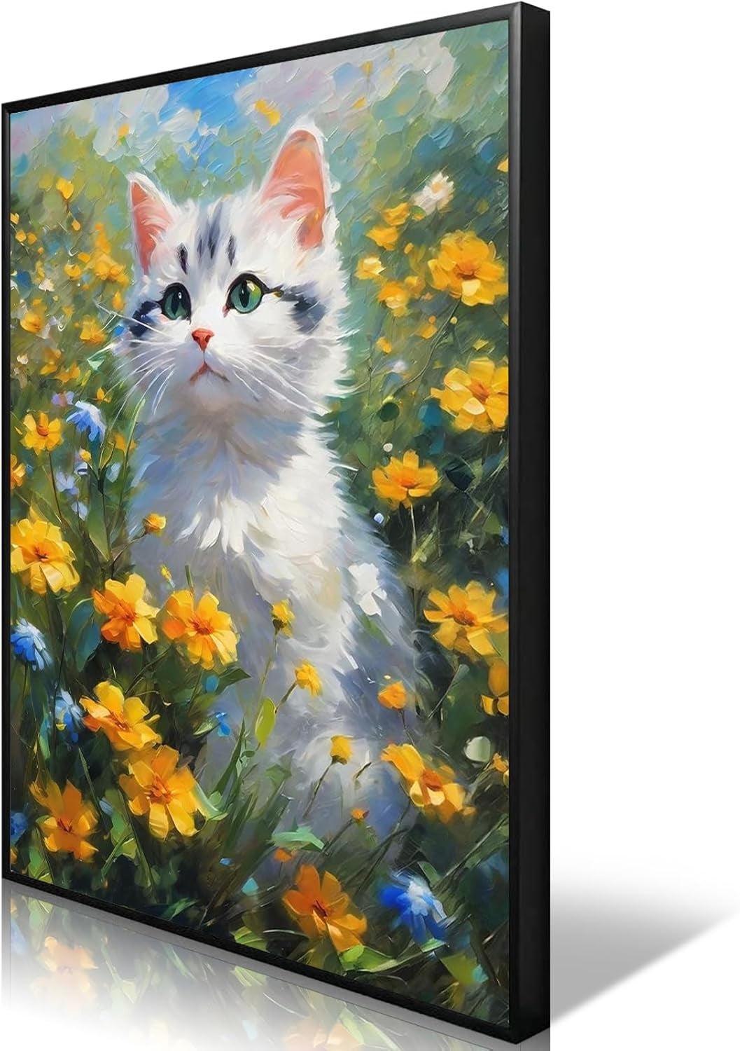 ADALE Cat Canvas Wall Art Famous Oil Paintings Garden Flower White Cat ...