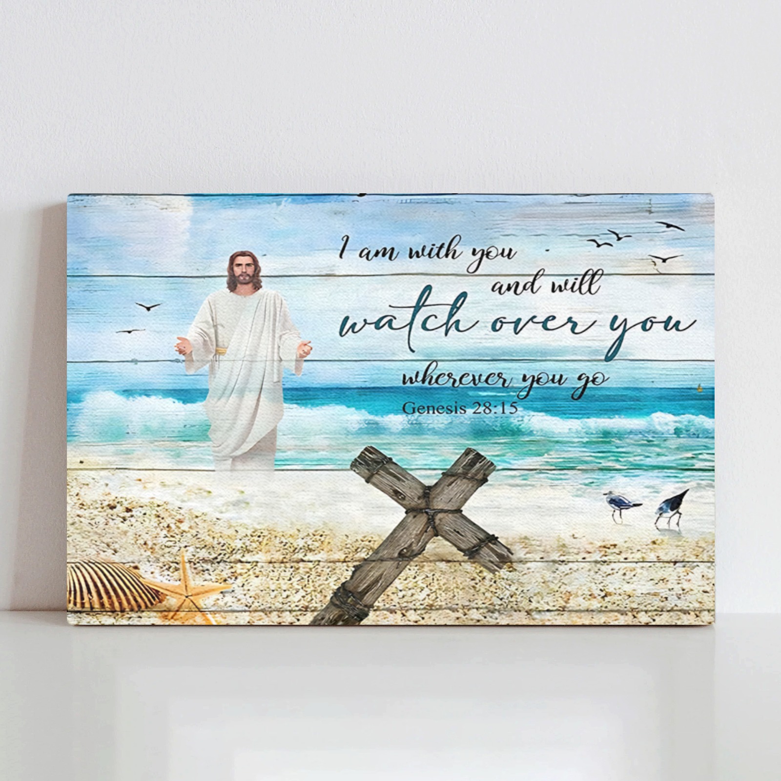 ADALE Christian Inspirational Decor Wall Art Jesus and Cross on Beach ...