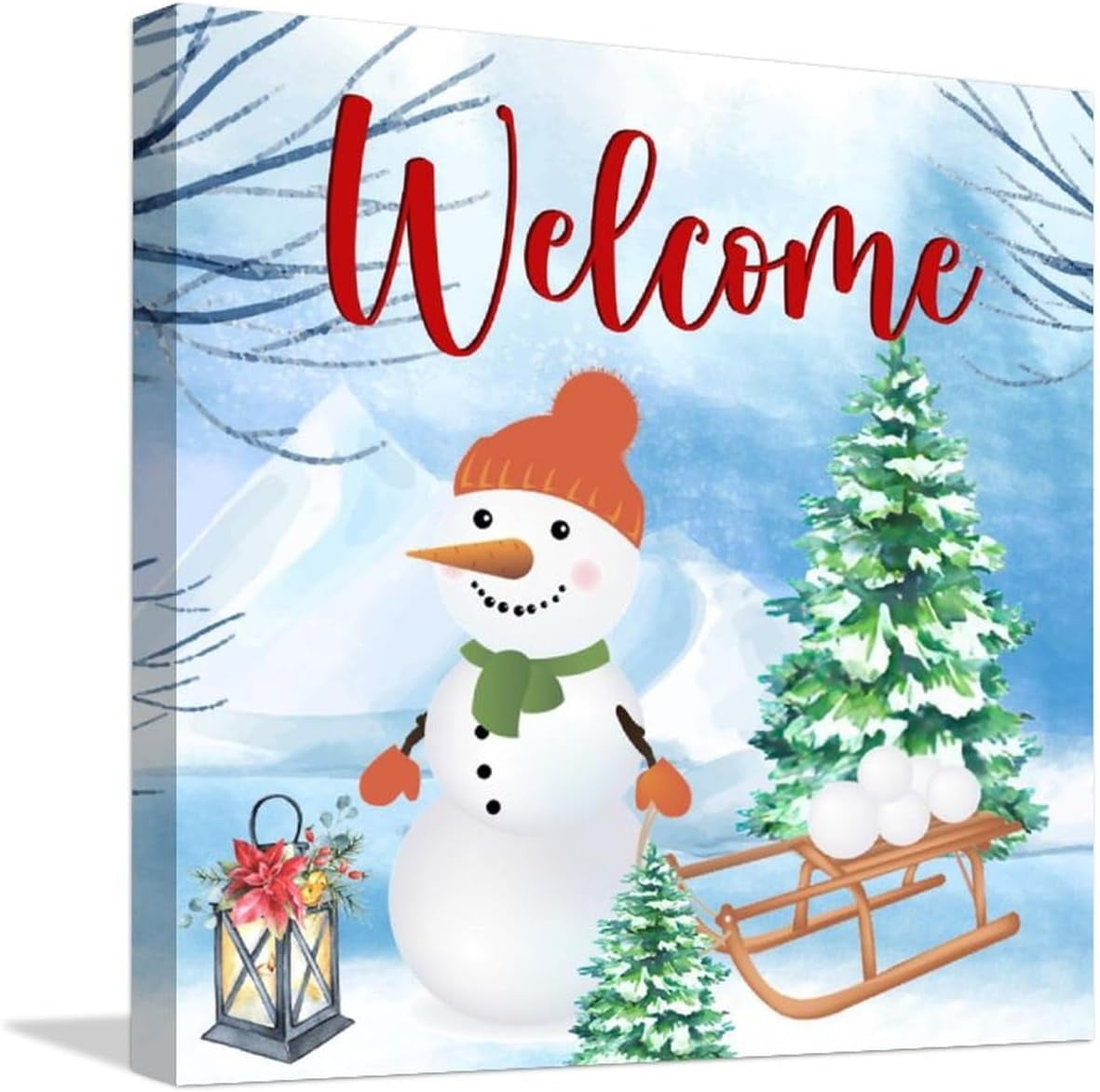 ADALE Christmas Welcome Winter Snowman Tree Canvas Paintings Canvas ...