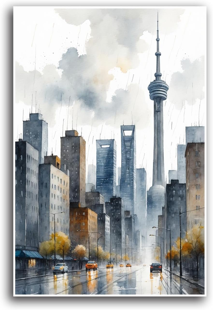 ADALE Cn Tower Print Toronto Watercolor Painting Ontario City Skyline ...