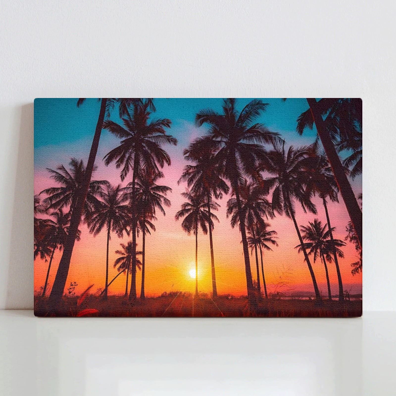 ADALE Coconut Palm Trees On Beach At Sunset Canvas Wall Art Picture ...