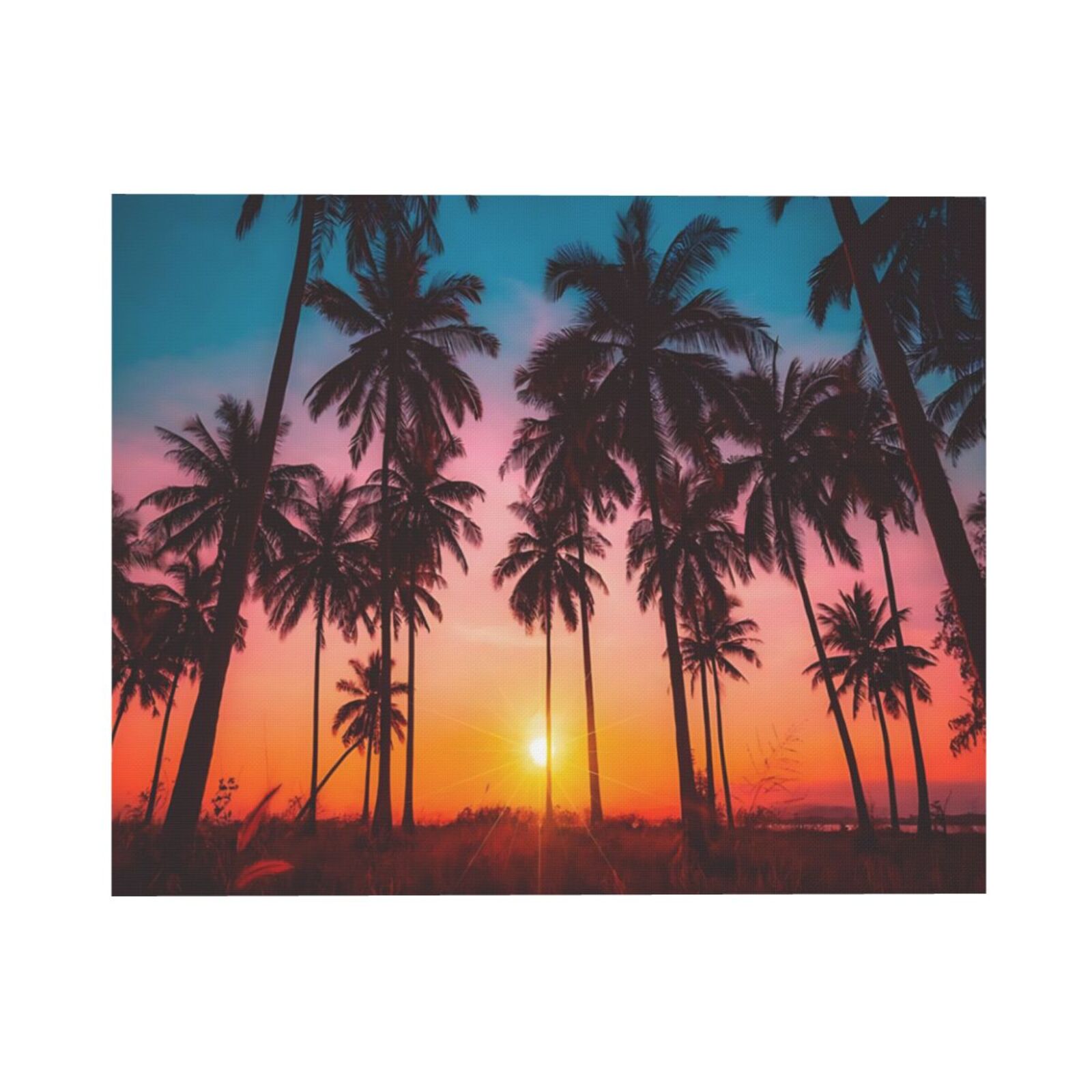 ADALE Coconut Palm Trees On Beach At Sunset Canvas Wall Art Picture ...