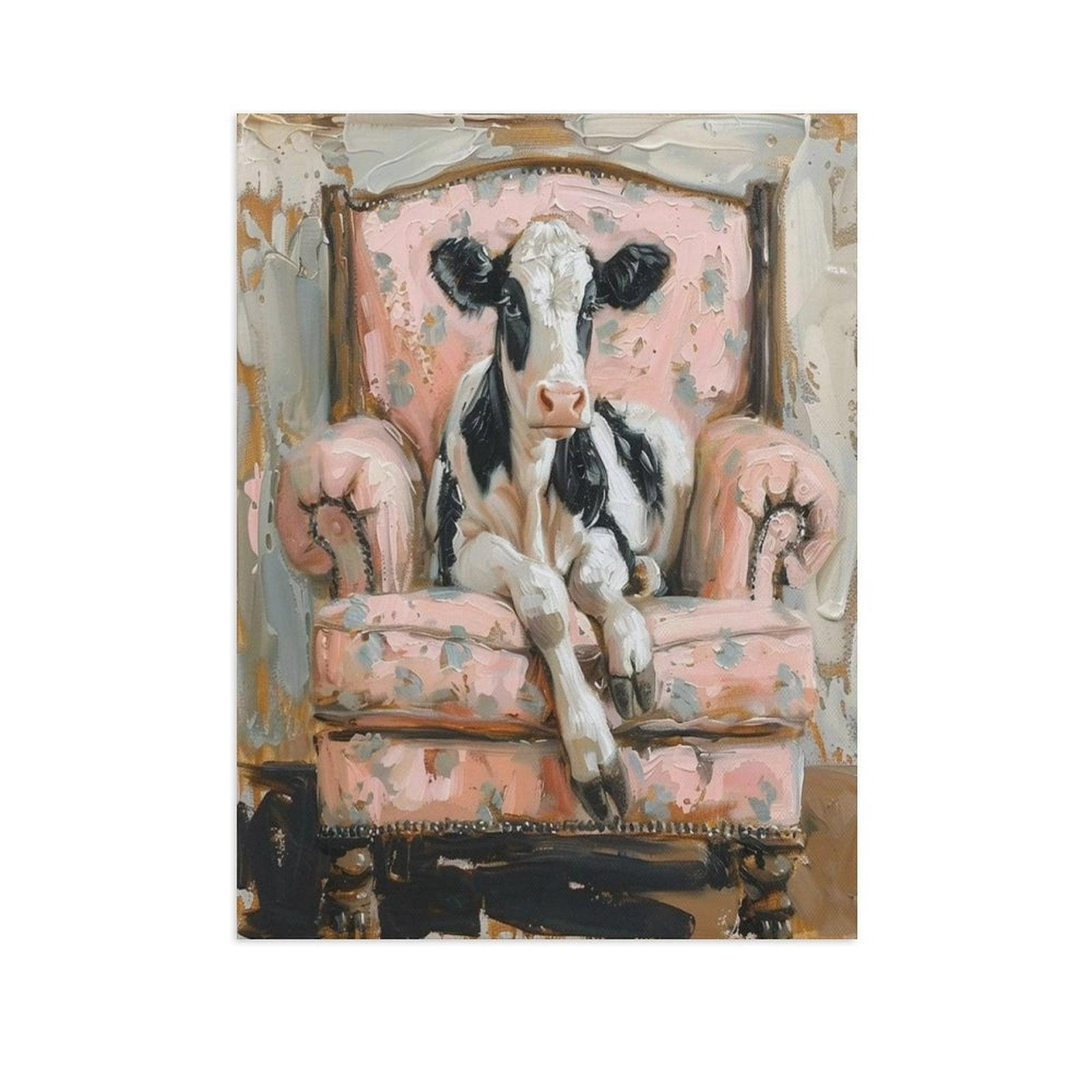 ADALE Cow Bathroom Wall Art Pink Cute Painting Cute Cattle Sit Sofa ...