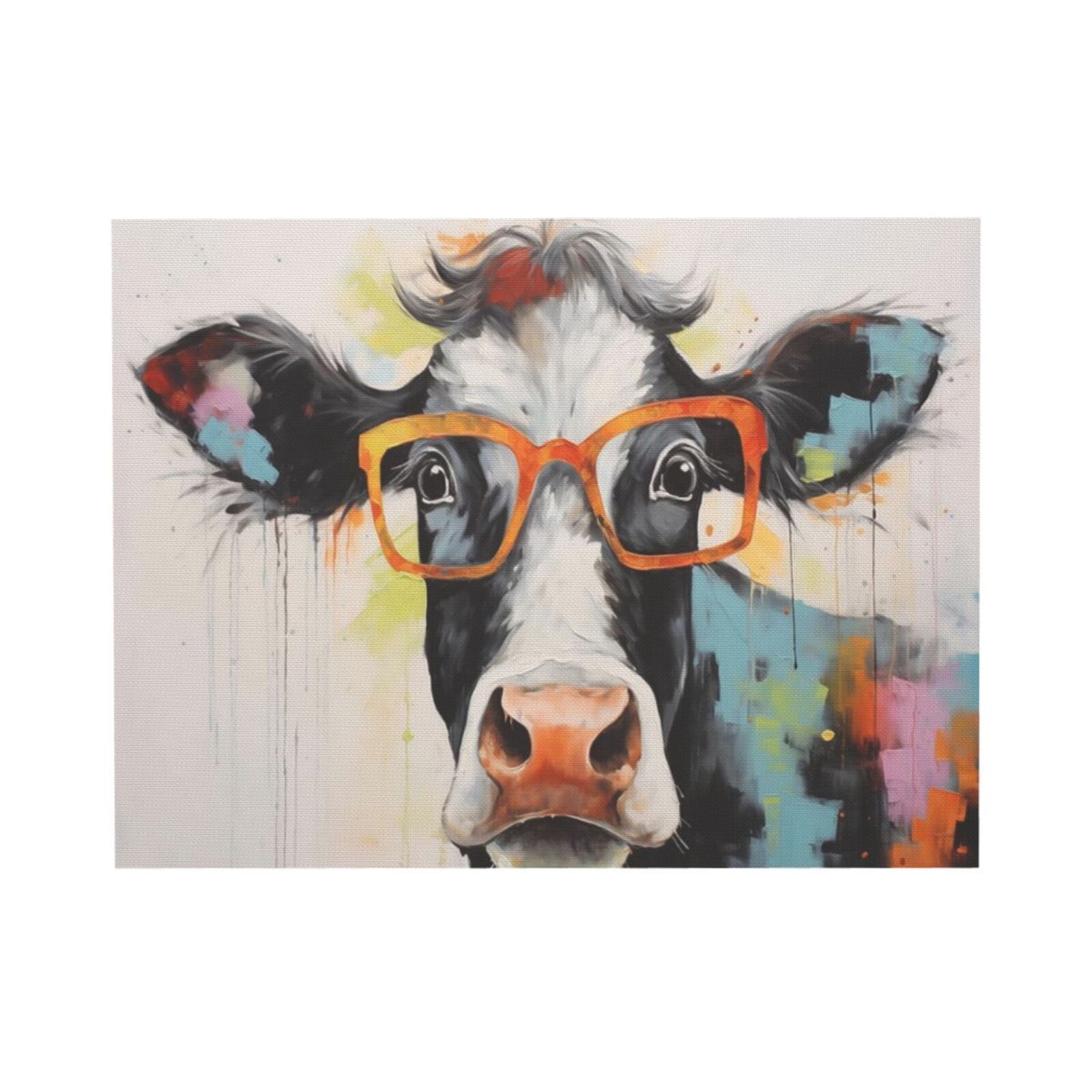 ADALE Cow With Glasses Canvas Wall Art Colorful Pictures Of Animals For ...