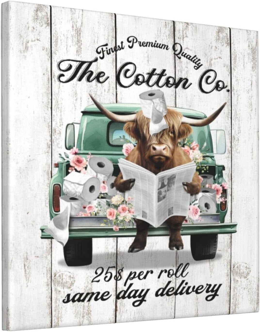 ADALE Cow Pictures Watercolor Wildflower Wall Art Bathroom Highland Cow ...