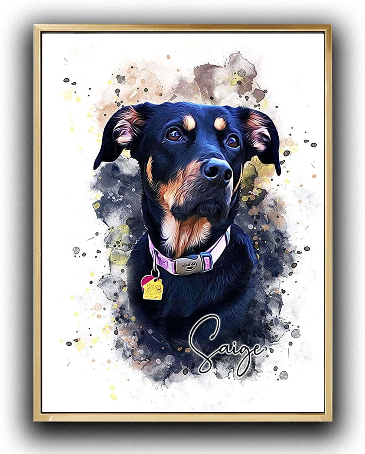 ADALE Custom Dog/Cat Portrait Watercolor Painting Framed Canvas Prints ...