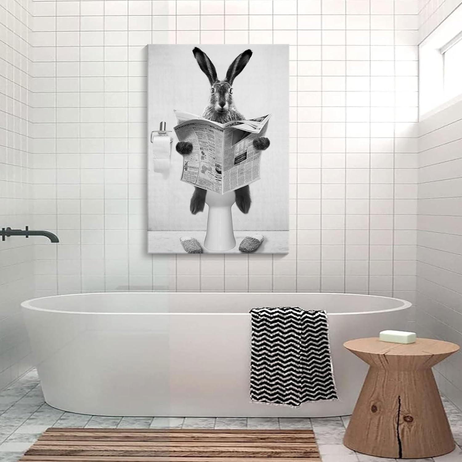 ADALE Cute Rabbit Bathroom Wall Art - Farmhouse Style Animals Bathroom ...