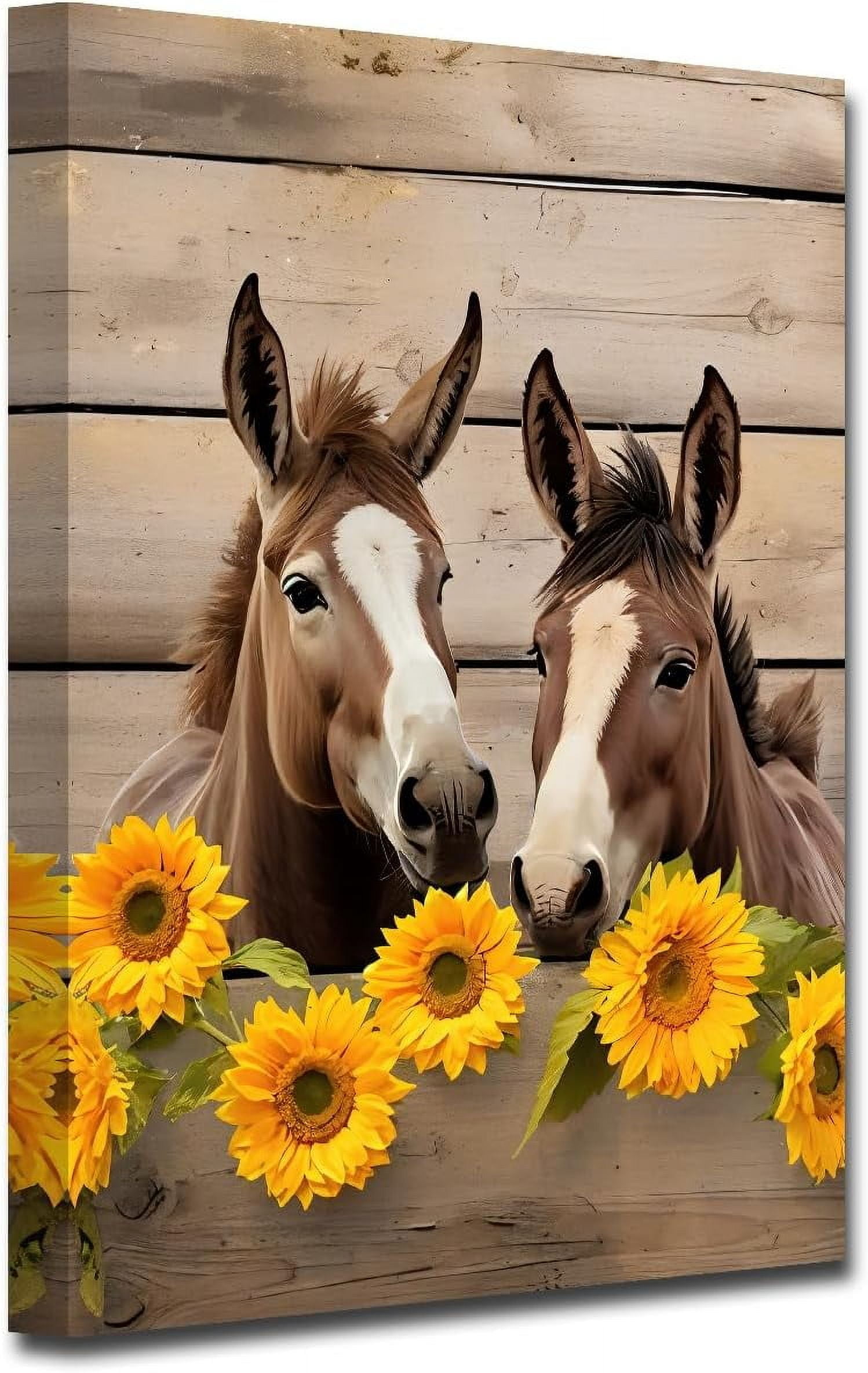 ADALE Donkey Canvas Wall Art Funny Rustic Donkey Portraits Poster ...