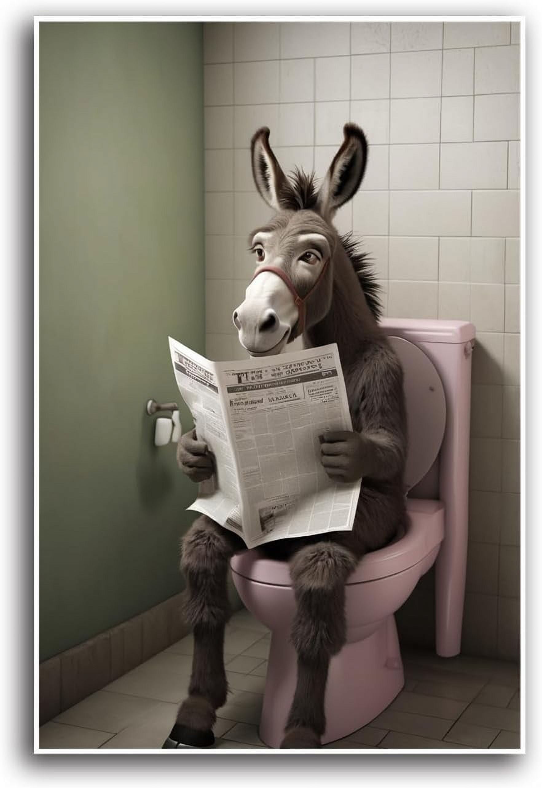 ADALE Donkey reading newspaper on pink toilet modern home kids pet ...